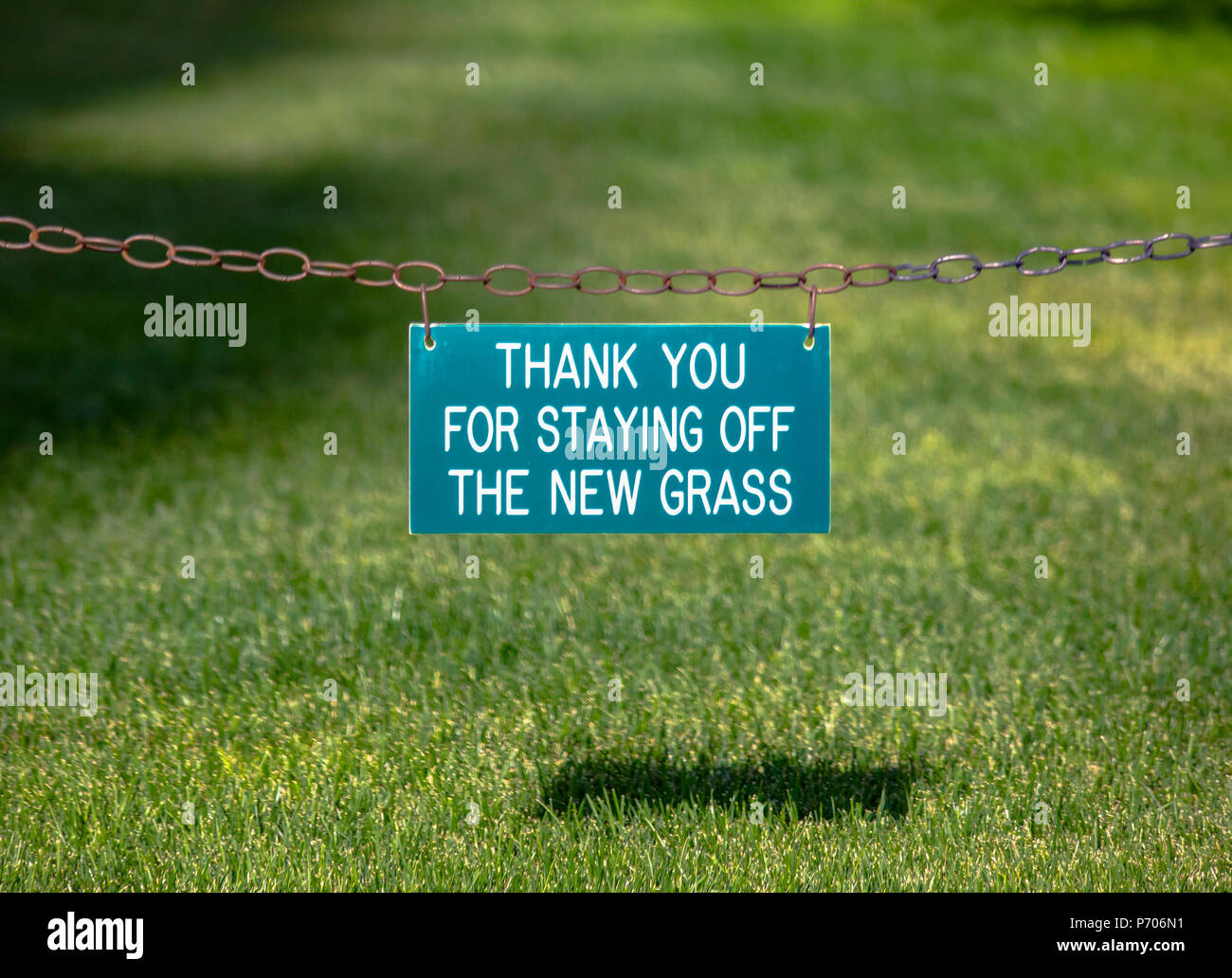 Thank you for staying off the new grass sign Stock Photo - Alamy