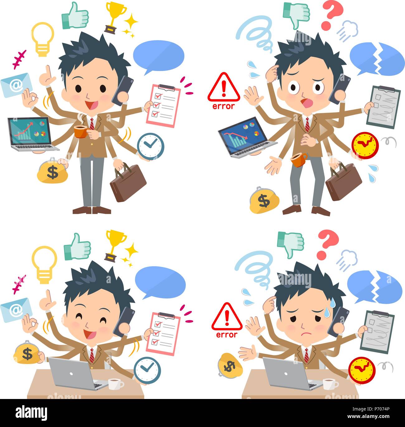 A set of School boy who perform multitasking in the office.There are ...