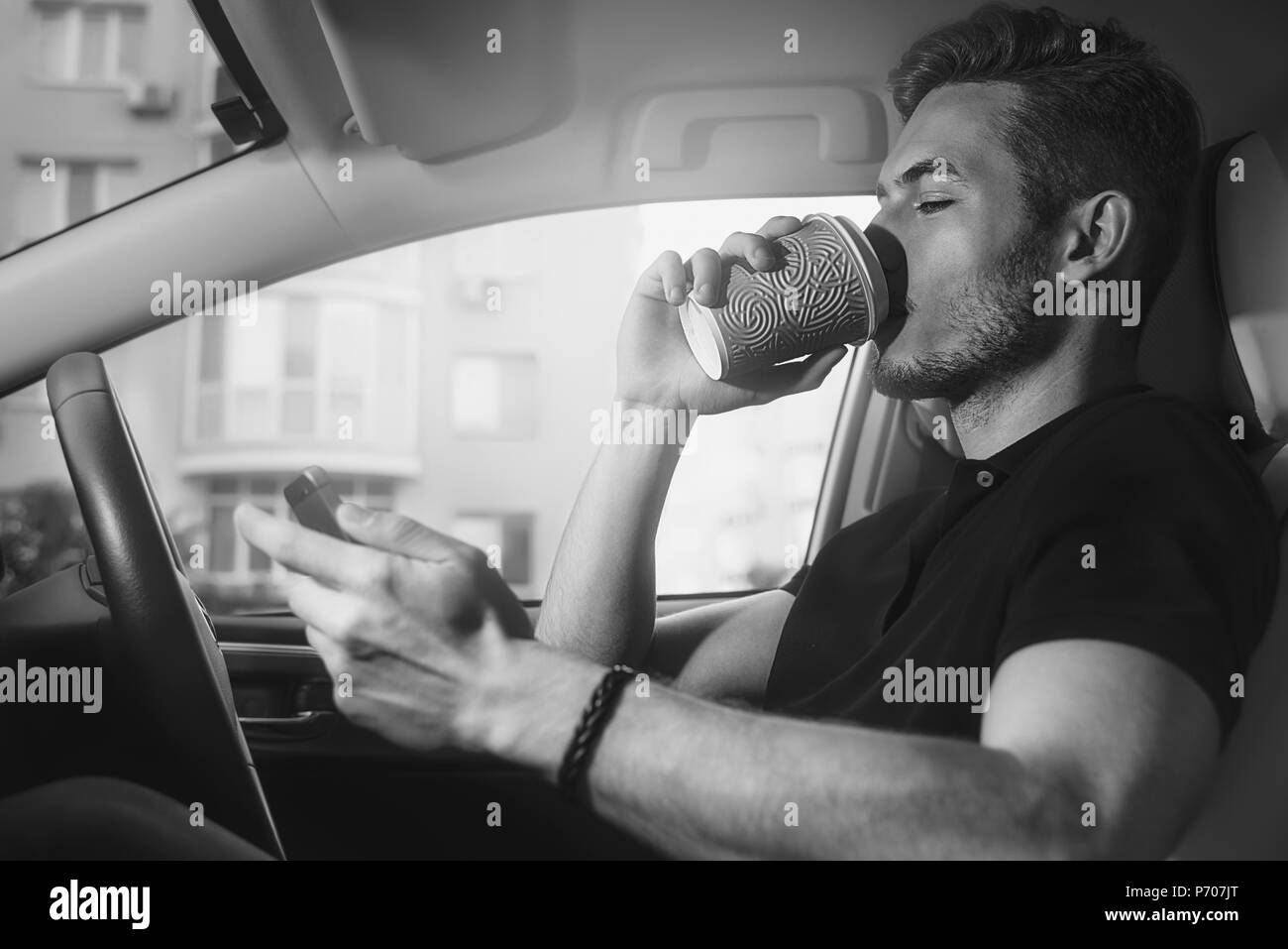 Person holding a phone Black and White Stock Photos & Images - Alamy