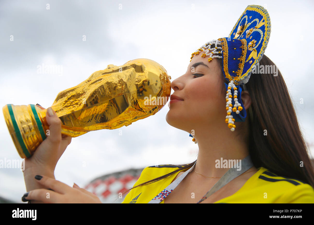 A Colombia fan ahead of the FIFA World Cup 2018, round of 16 match at ...