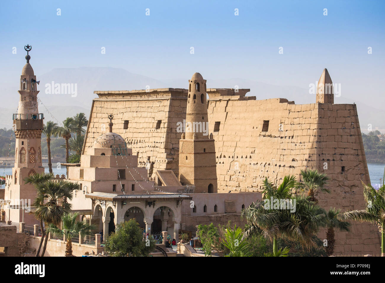 Egypt, Luxor, View of Luxor Temple and The ancient mosque of Abu Al ...