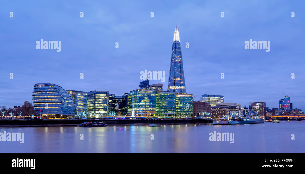 Modern Architecture by the Queens Walk and The Shard at twilight ...