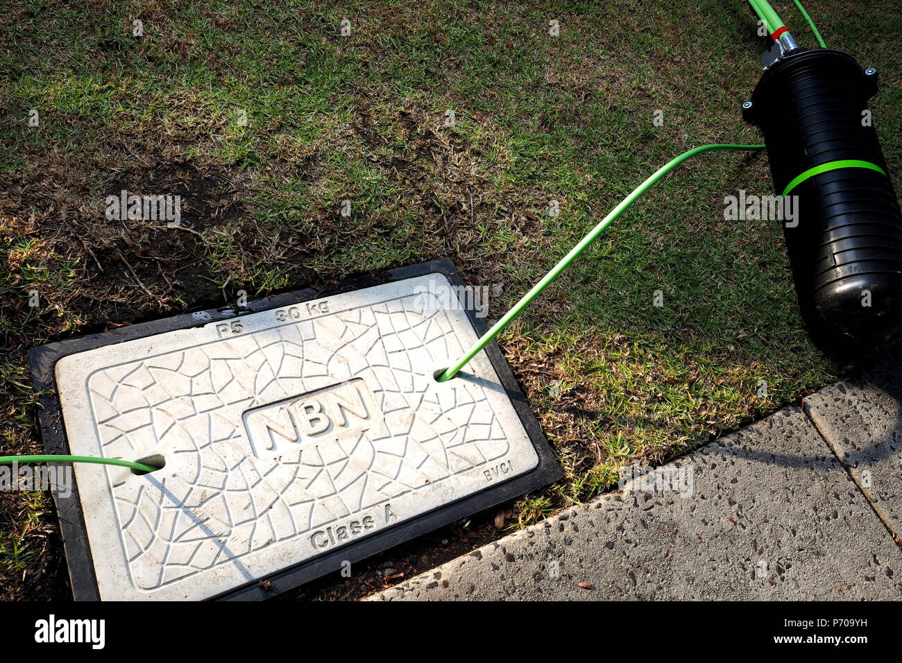 Melbourne, Australia - May 14, 2018: Pit with a concrete man hole cover ...