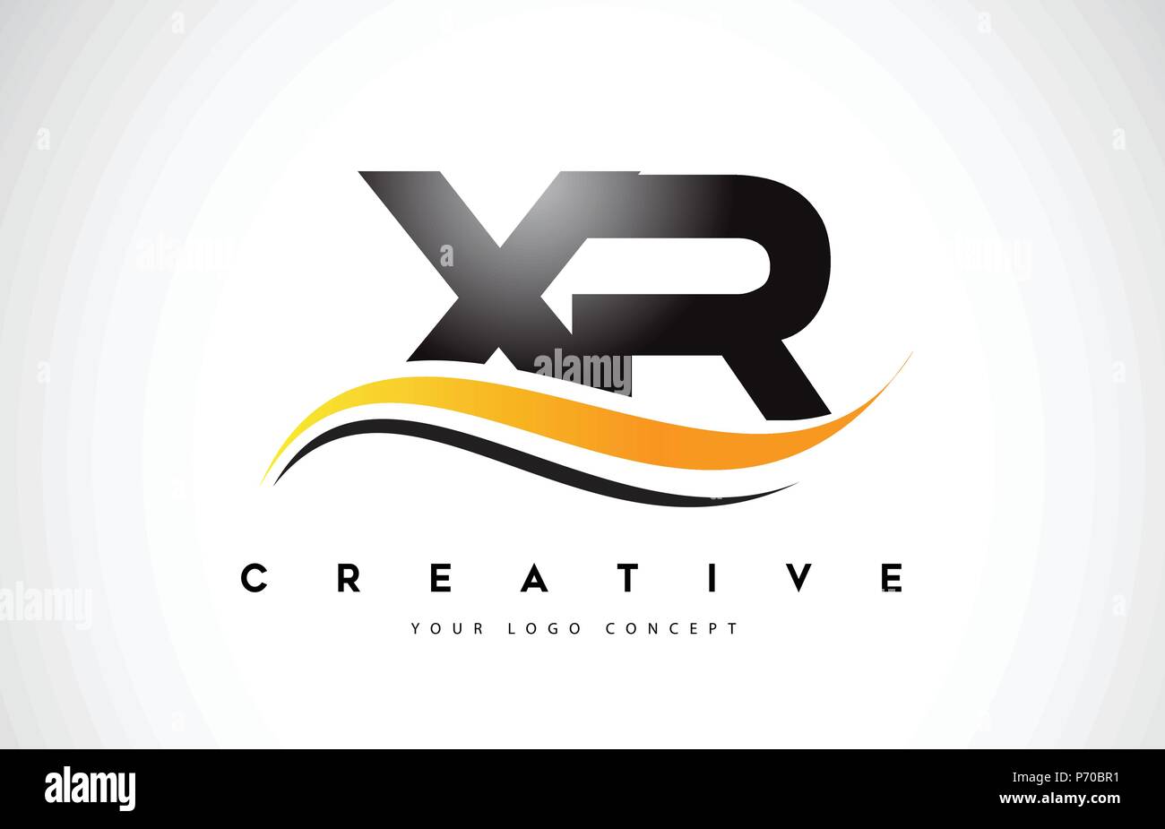XR X R Swoosh Letter Logo Design with Modern Yellow Swoosh Curved Lines ...