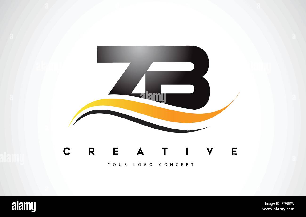 ZB Z B Swoosh Letter Logo Design with Modern Yellow Swoosh Curved Lines ...