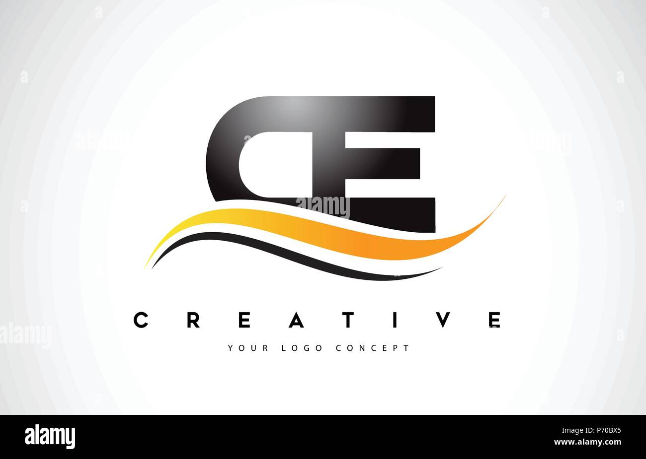 CE C E Swoosh Letter Logo Design with Modern Yellow Swoosh Curved Lines ...