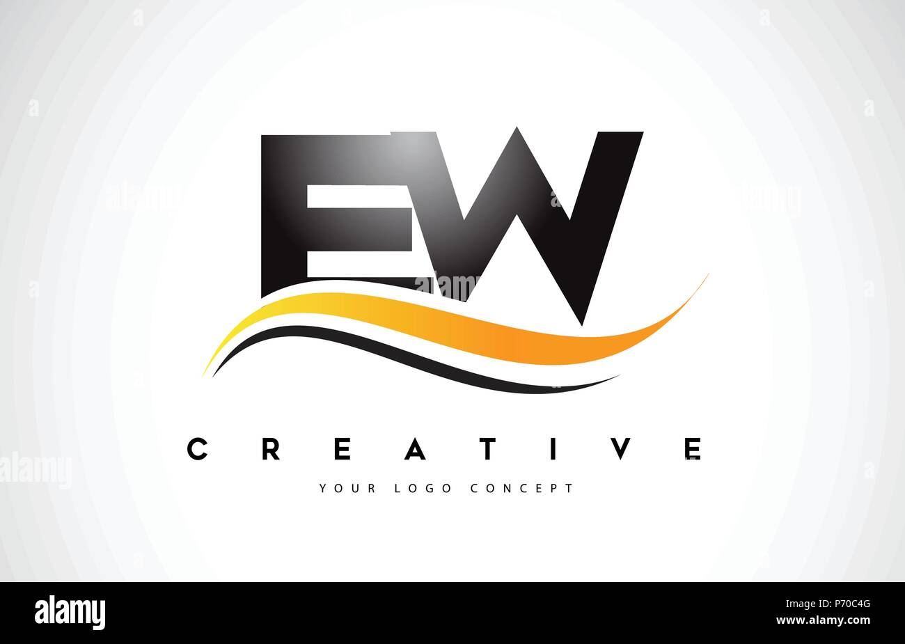 EW E W Swoosh Letter Logo Design with Modern Yellow Swoosh Curved Lines Vector Illustration ...