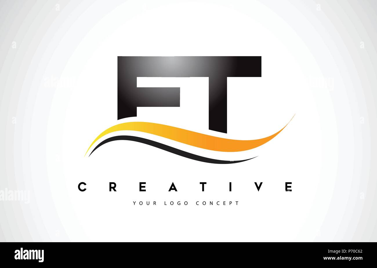 FT F T Swoosh Letter Logo Design with Modern Yellow Swoosh Curved Lines ...