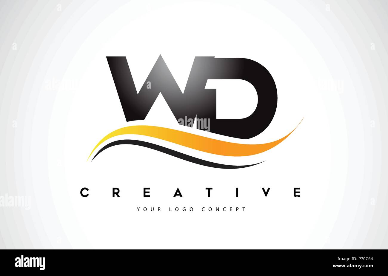 WD W D Swoosh Letter Logo Design with Modern Yellow Swoosh Curved Lines ...