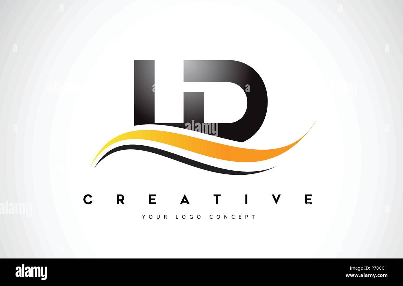Ld L D Swoosh Letter Logo Design With Modern Yellow Swoosh Curved Lines