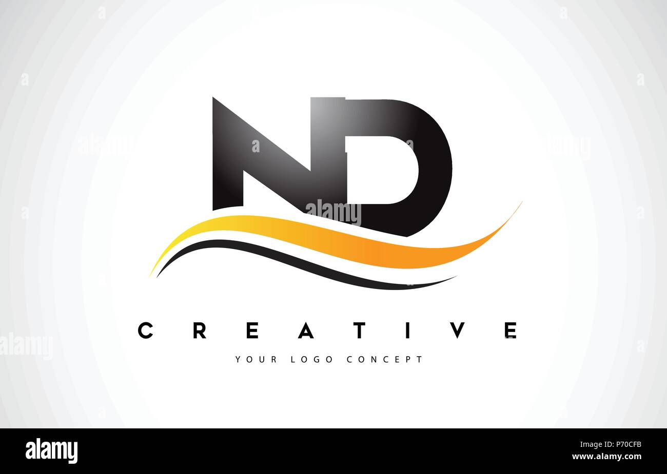 ND N D Swoosh Letter Logo Design with Modern Yellow Swoosh Curved Lines ...