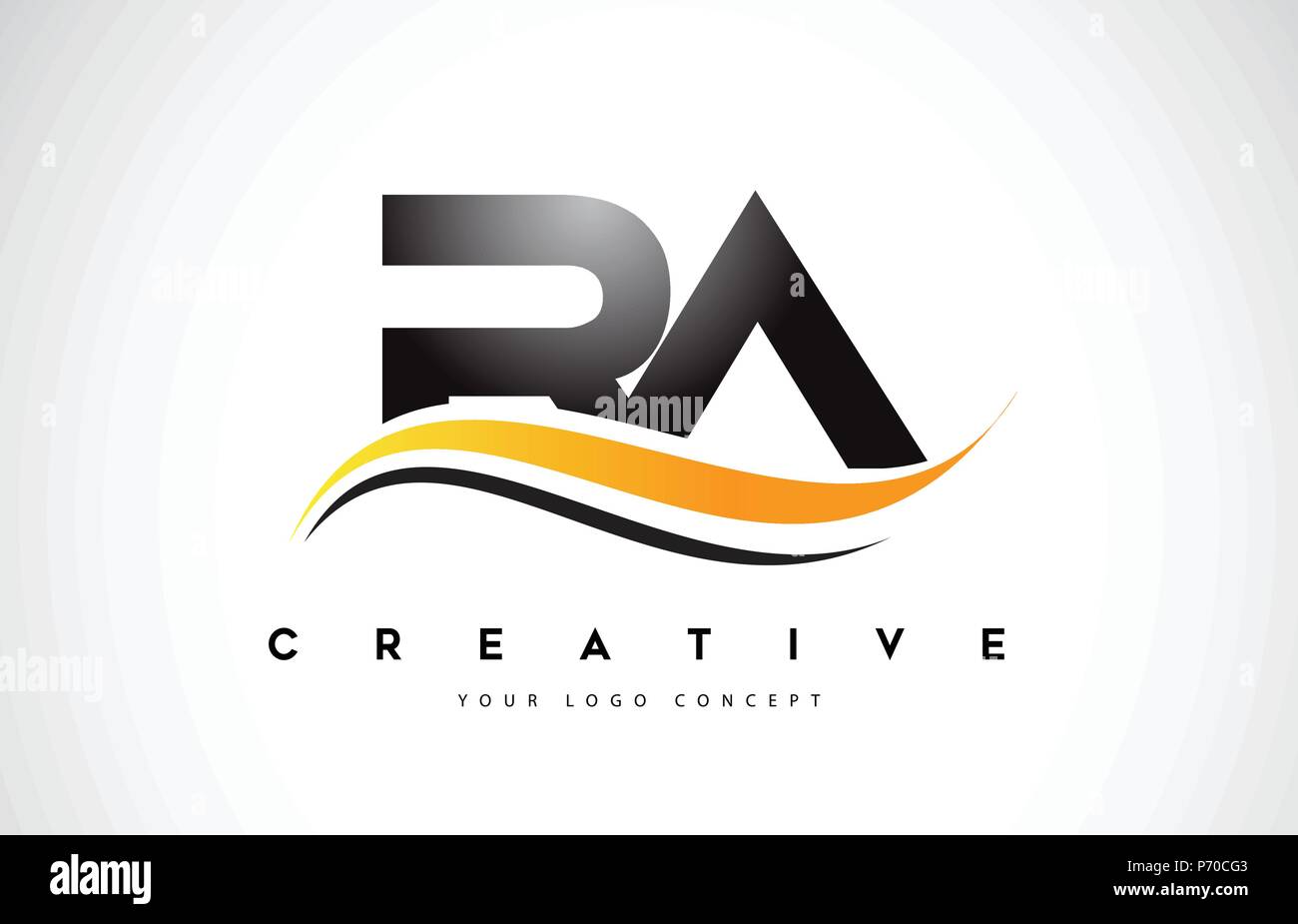 RA R A Swoosh Letter Logo Design with Modern Yellow Swoosh Curved Lines ...