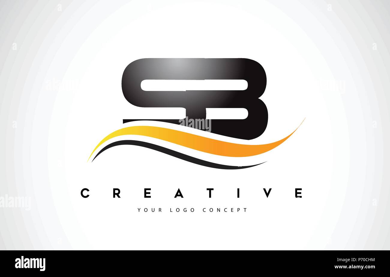 SB S B Swoosh Letter Logo Design with Modern Yellow Swoosh Curved Lines ...
