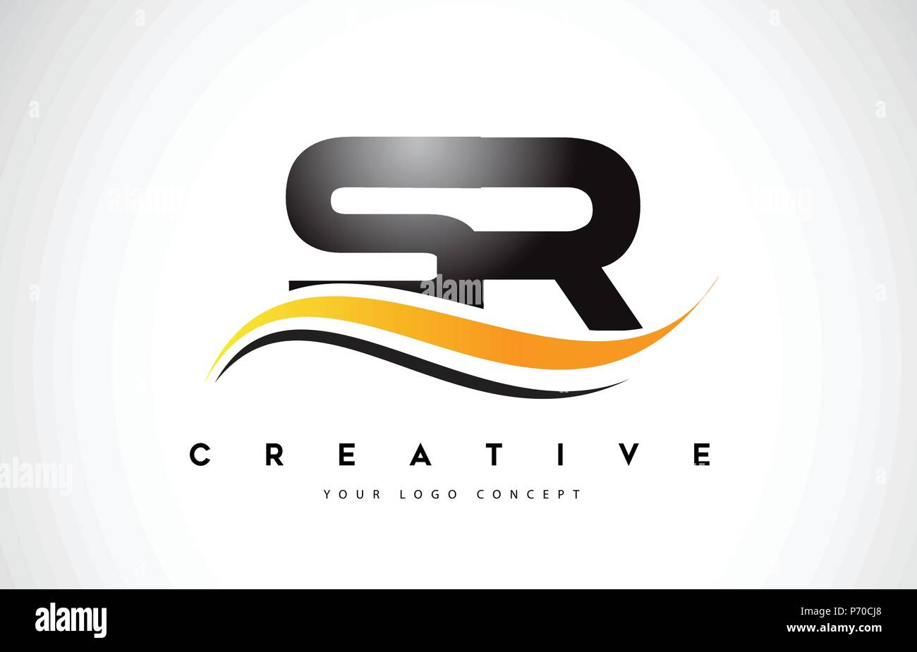 SR S R Swoosh Letter Logo Design with Modern Yellow Swoosh Curved Lines ...