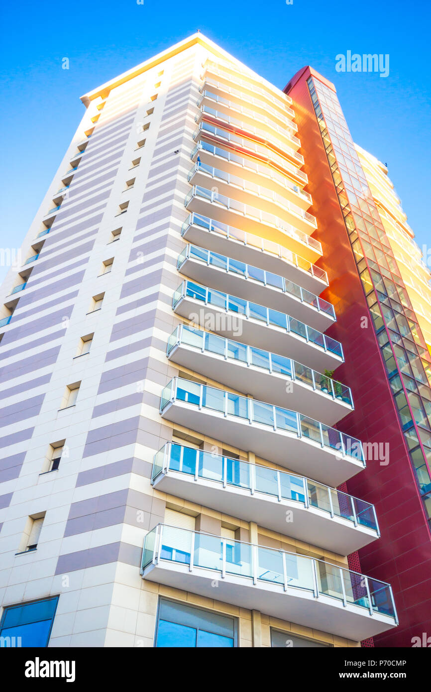 Modern apartment buildings exteriors background / condo with office ...