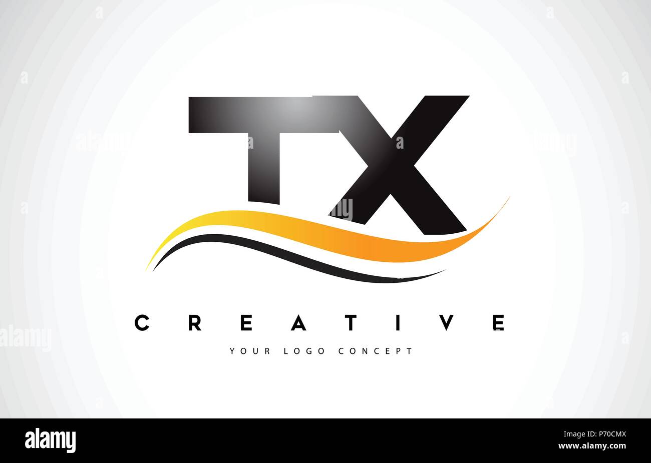TX T X Swoosh Letter Logo Design with Modern Yellow Swoosh Curved Lines ...