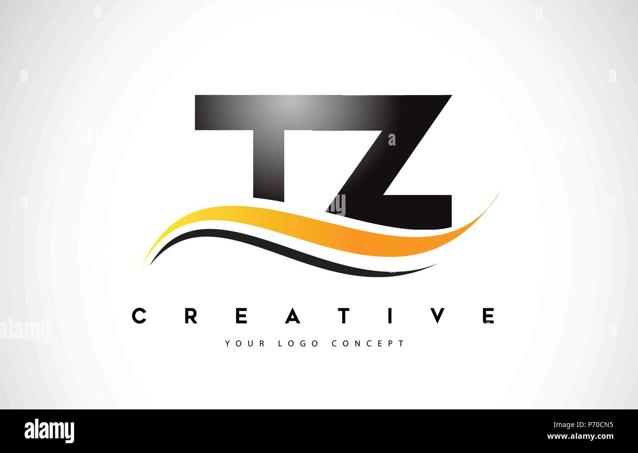 TZ T Z Swoosh Letter Logo Design with Modern Yellow Swoosh Curved Lines ...