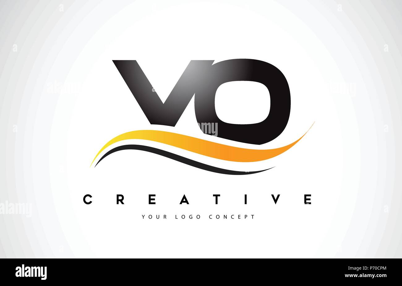 VO V O Swoosh Letter Logo Design with Modern Yellow Swoosh Curved Lines ...