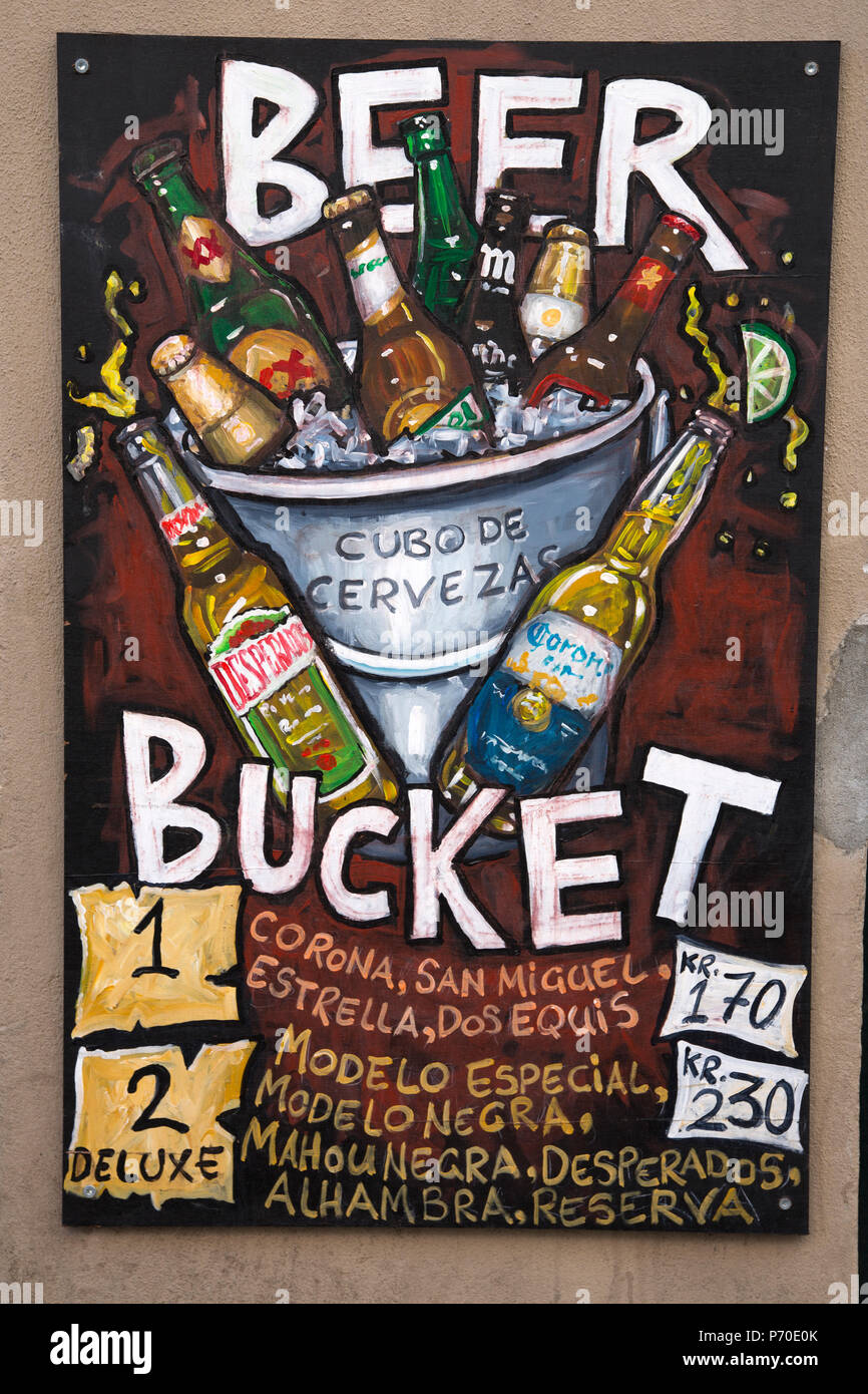 Beer Bucket Poster, Mexican Bar, Copenhagen, Denmark Stock Photo - Alamy