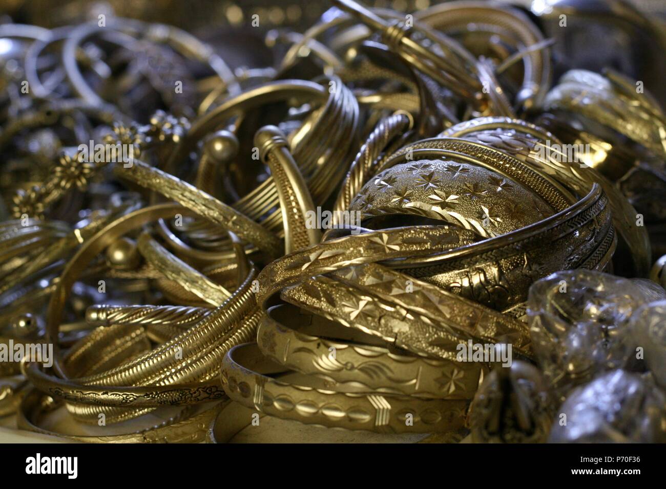 Gold bracelets and bangles Phnom Penh central market, Cambodia Stock ...