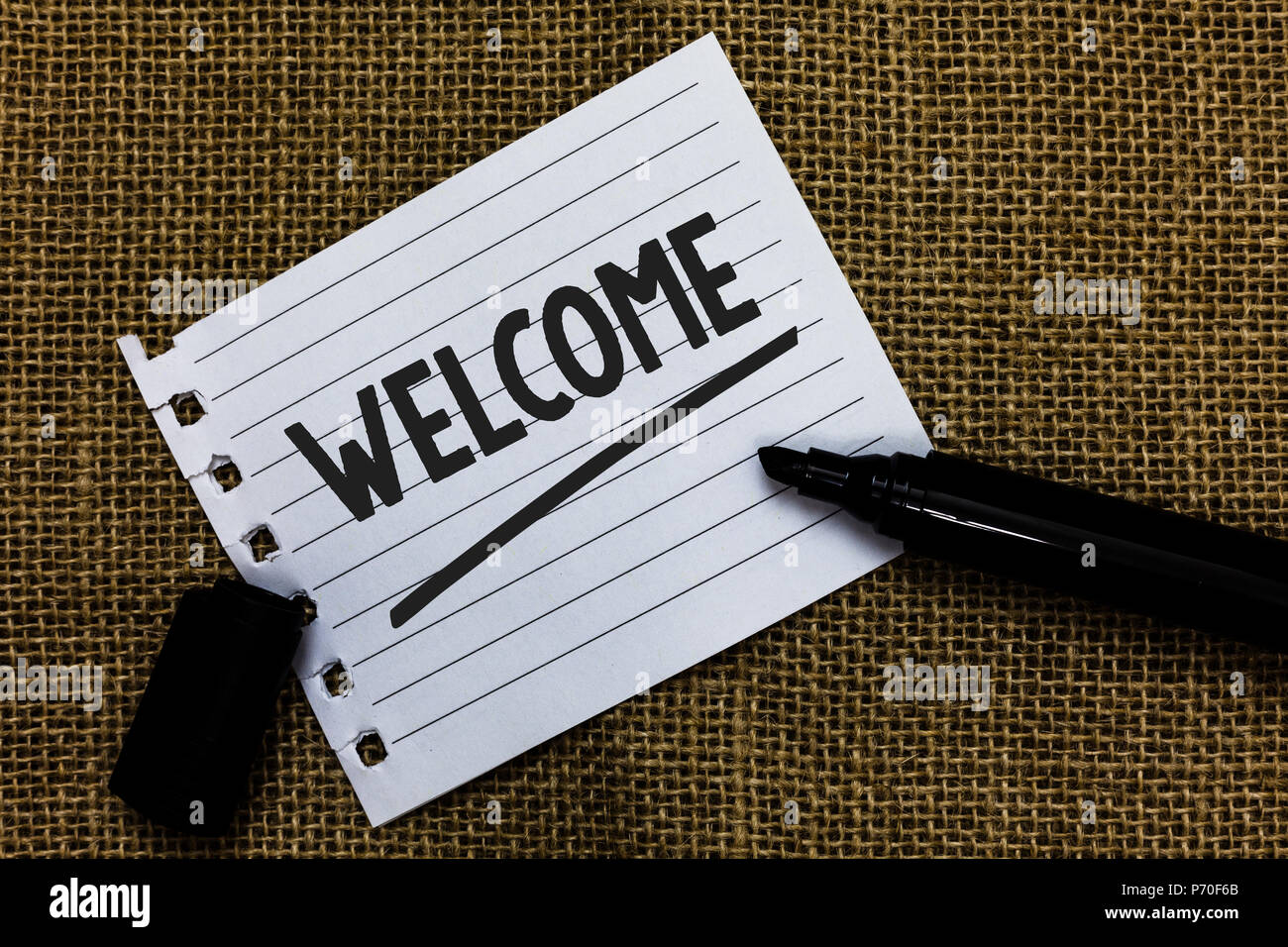 Writing note showing Welcome. Business photo showcasing Warm salutation ...