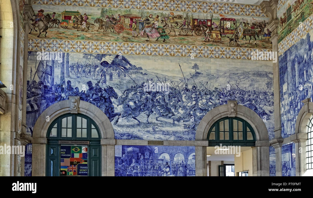 Porto, Portugal - March 4, 2015: Sao Bento railway station with famous ...