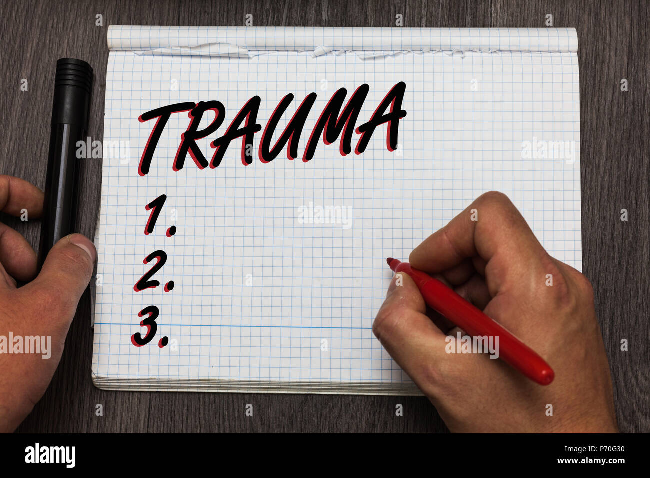 Handwriting text writing Trauma. Concept meaning Disturbing physical ...