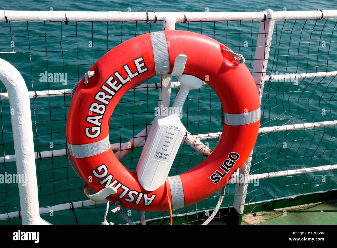 Ship life belt aboard the Carlingford Ferry, Aisling Garbrielle, Sligo ...