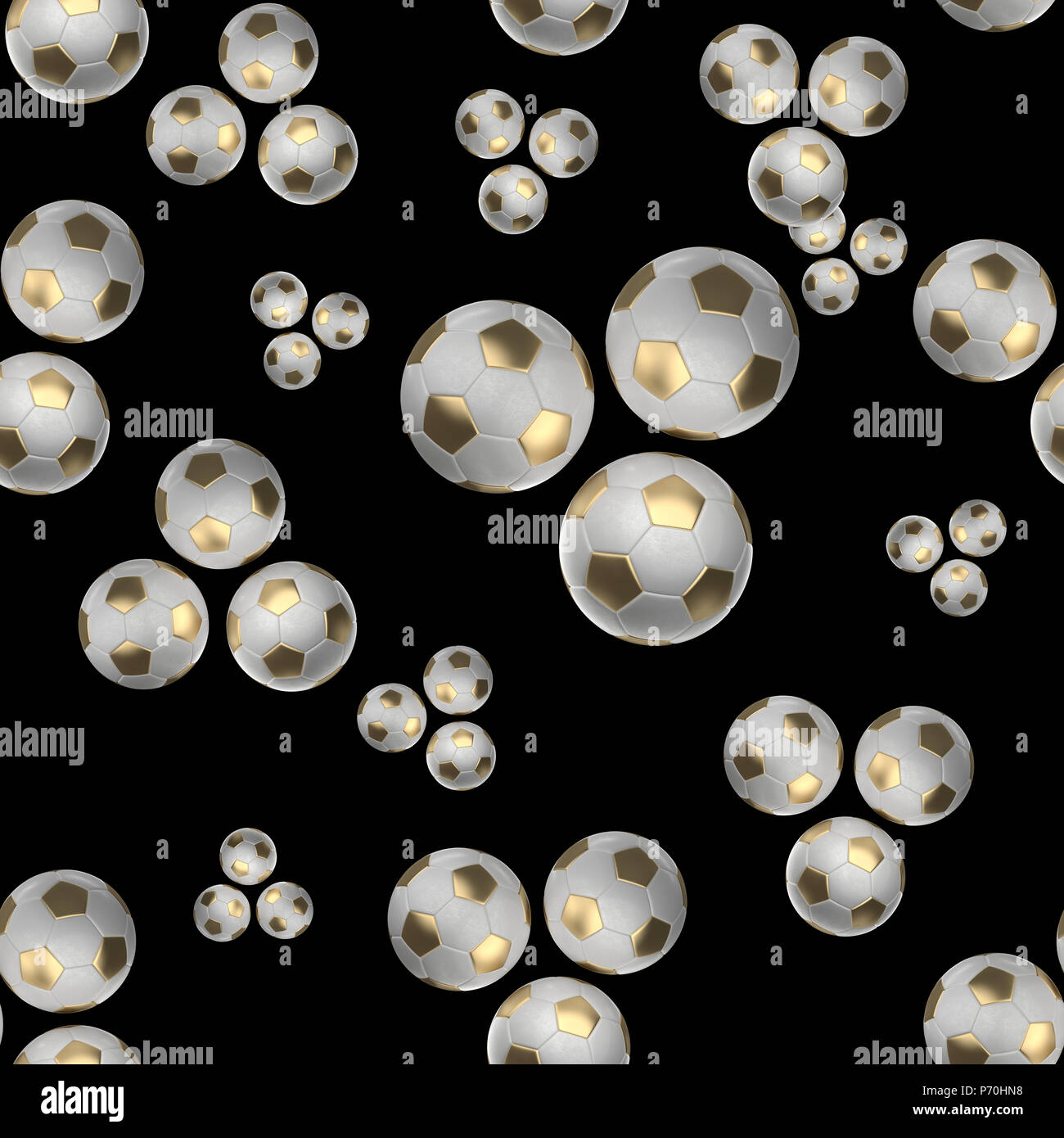 golden Soccer-balls isolated on black background seamless pattern 3d ...