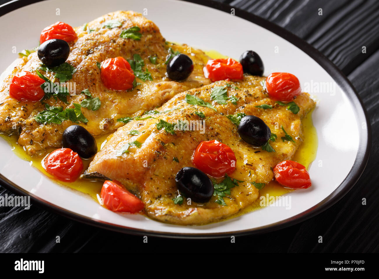 Italian food: fried trout fillets with garlic lemon butter sauce ...