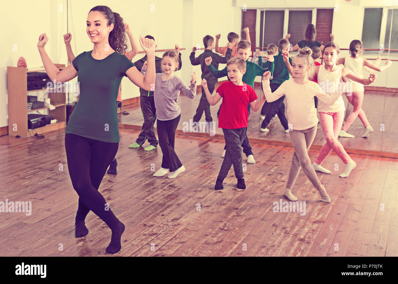 Little boys and girls studying contemp dance in classroom Stock Photo ...