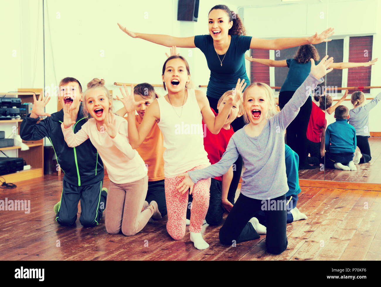 Active emotional children posing at dance class together Stock Photo ...