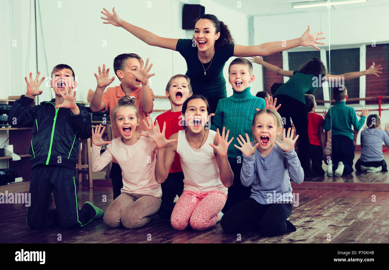 Active emotional young children posing at dance class Stock Photo - Alamy