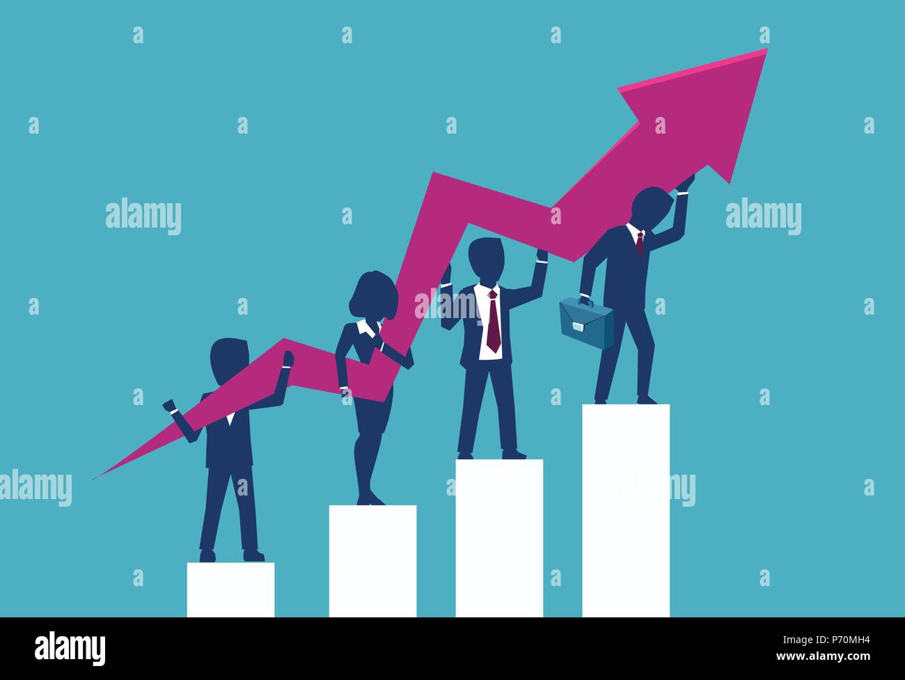 Change of a business direction and teamwork success. Concept vector ...