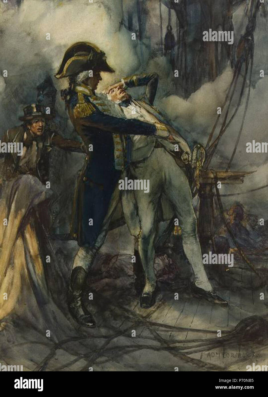 English: Captain Edward Berry catching Nelson as he falls wounded at ...