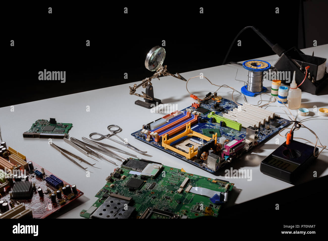 Circuit board and engineering equipment on table Stock Photo - Alamy