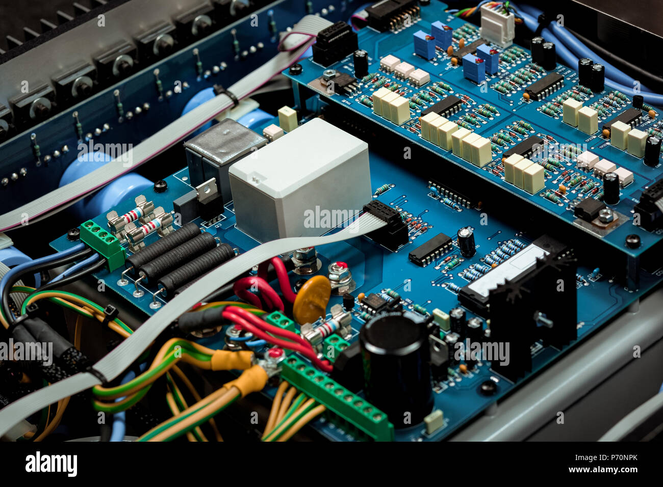 System board close-up view with electronic details and components Stock ...