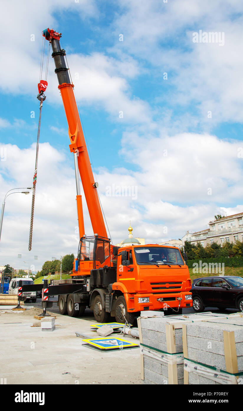 Mobile crane truck Stock Photo - Alamy
