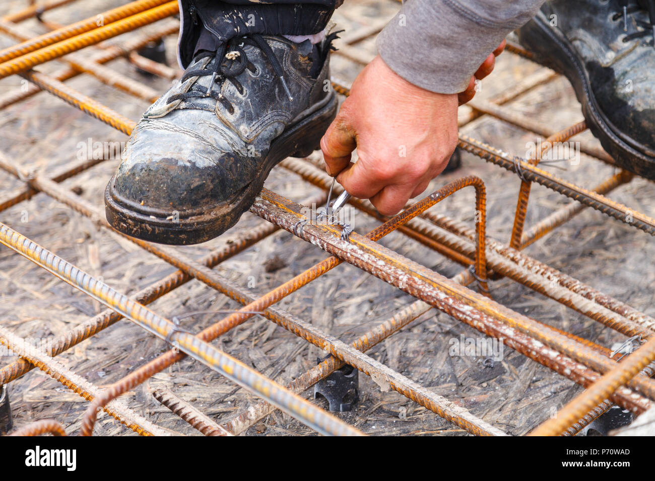 Construction Tying Up Reinforcing Bars High Resolution Stock ...