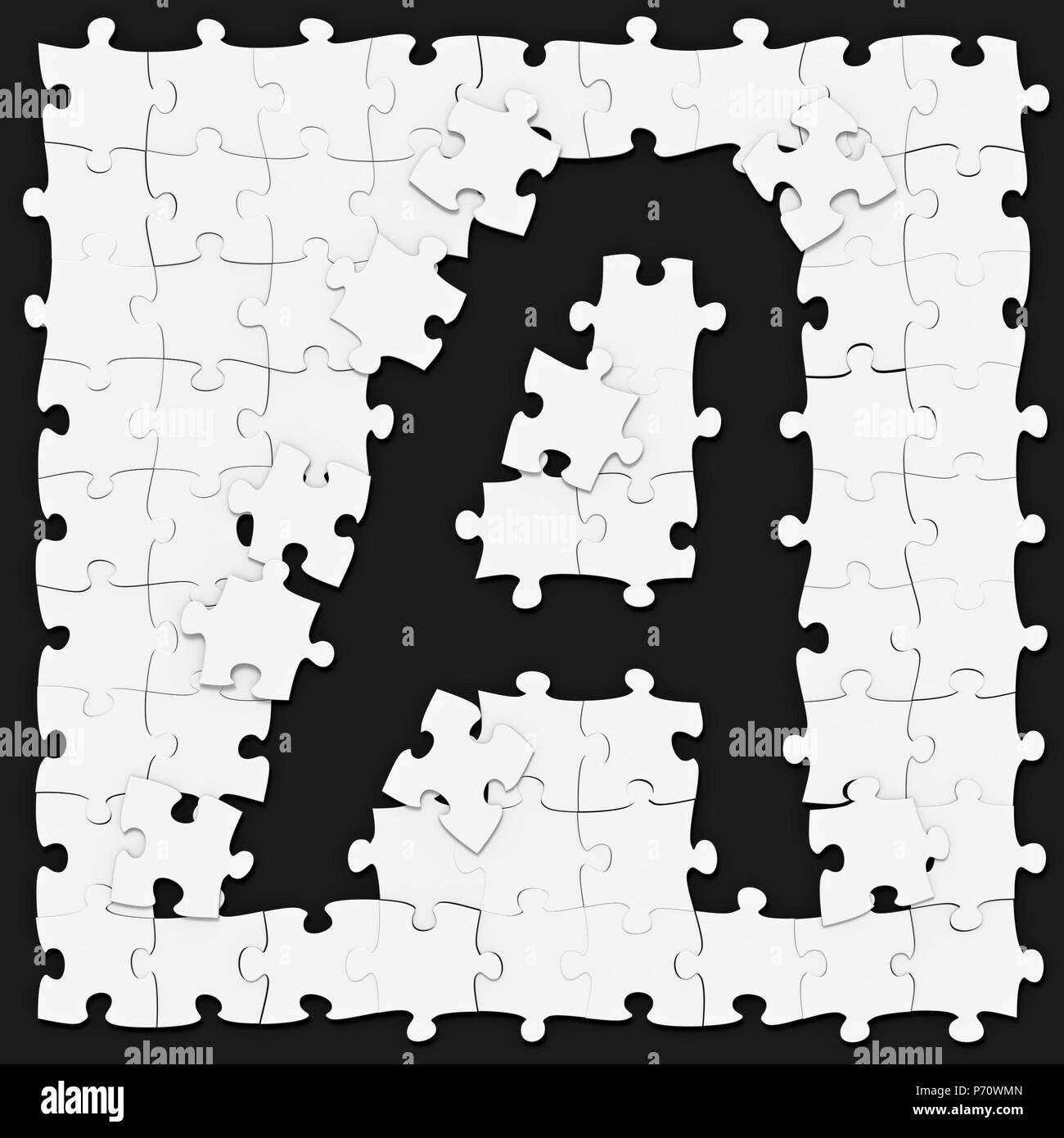 Jigsaw puzzles assembled capital letter A on dark background, puzzle ...
