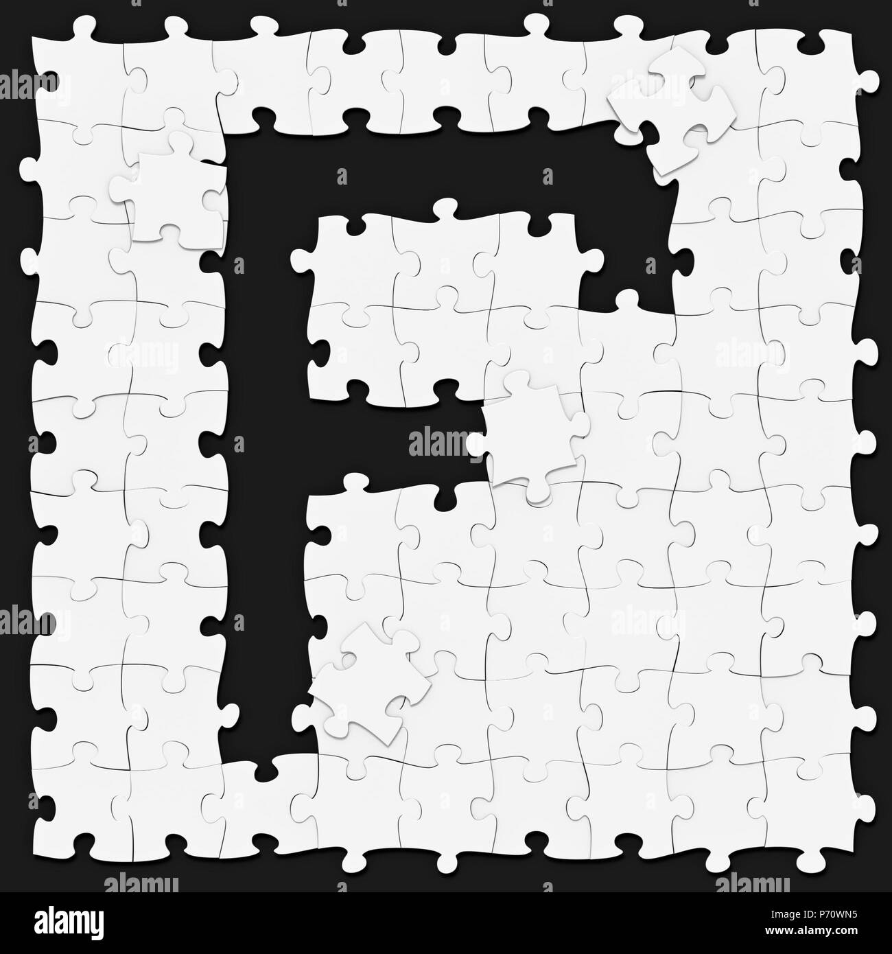 Jigsaw puzzles assembled capital letter F on dark background, puzzle ...