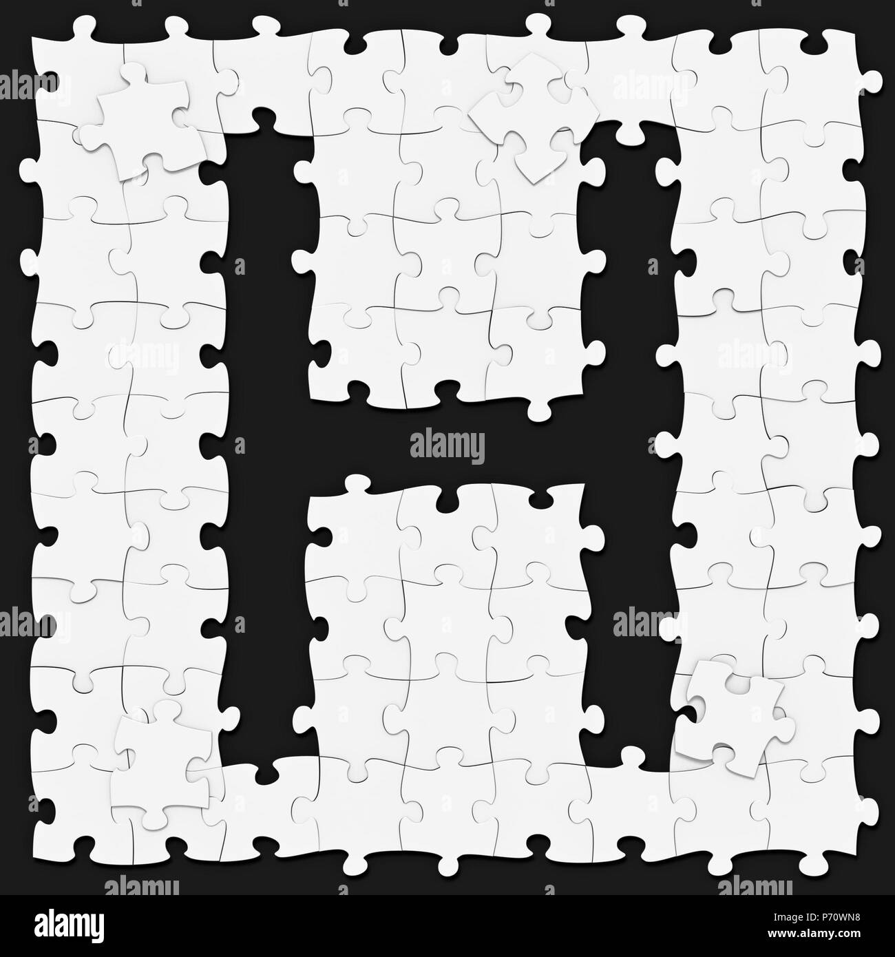 Jigsaw puzzles assembled capital letter H on dark background, puzzle ...