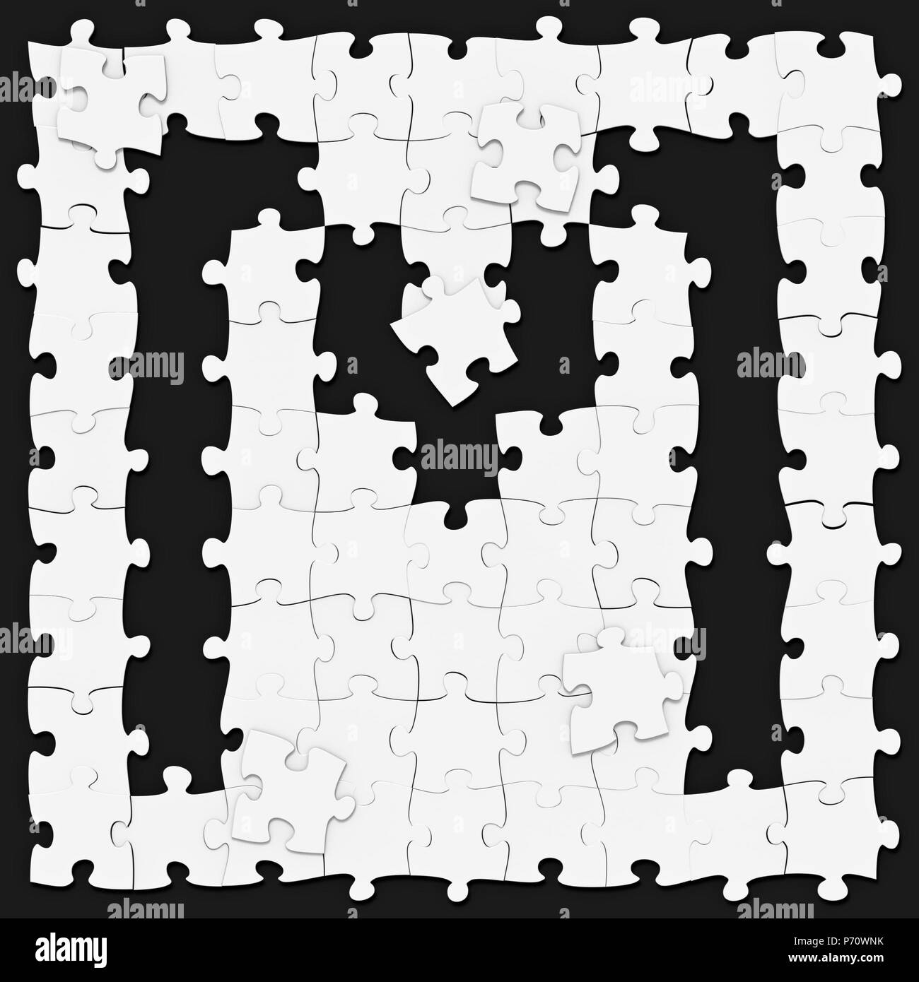 Jigsaw puzzles assembled capital letter M on dark background, puzzle ...