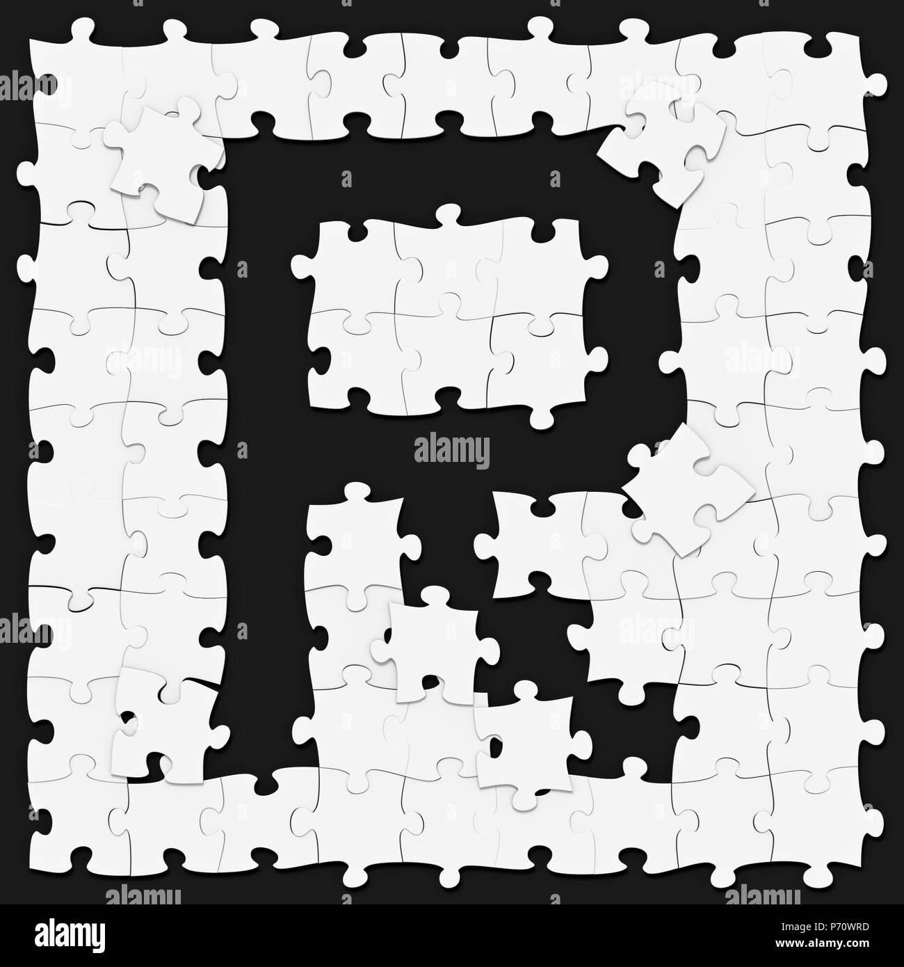 Jigsaw puzzles assembled capital letter R on dark background, puzzle ...