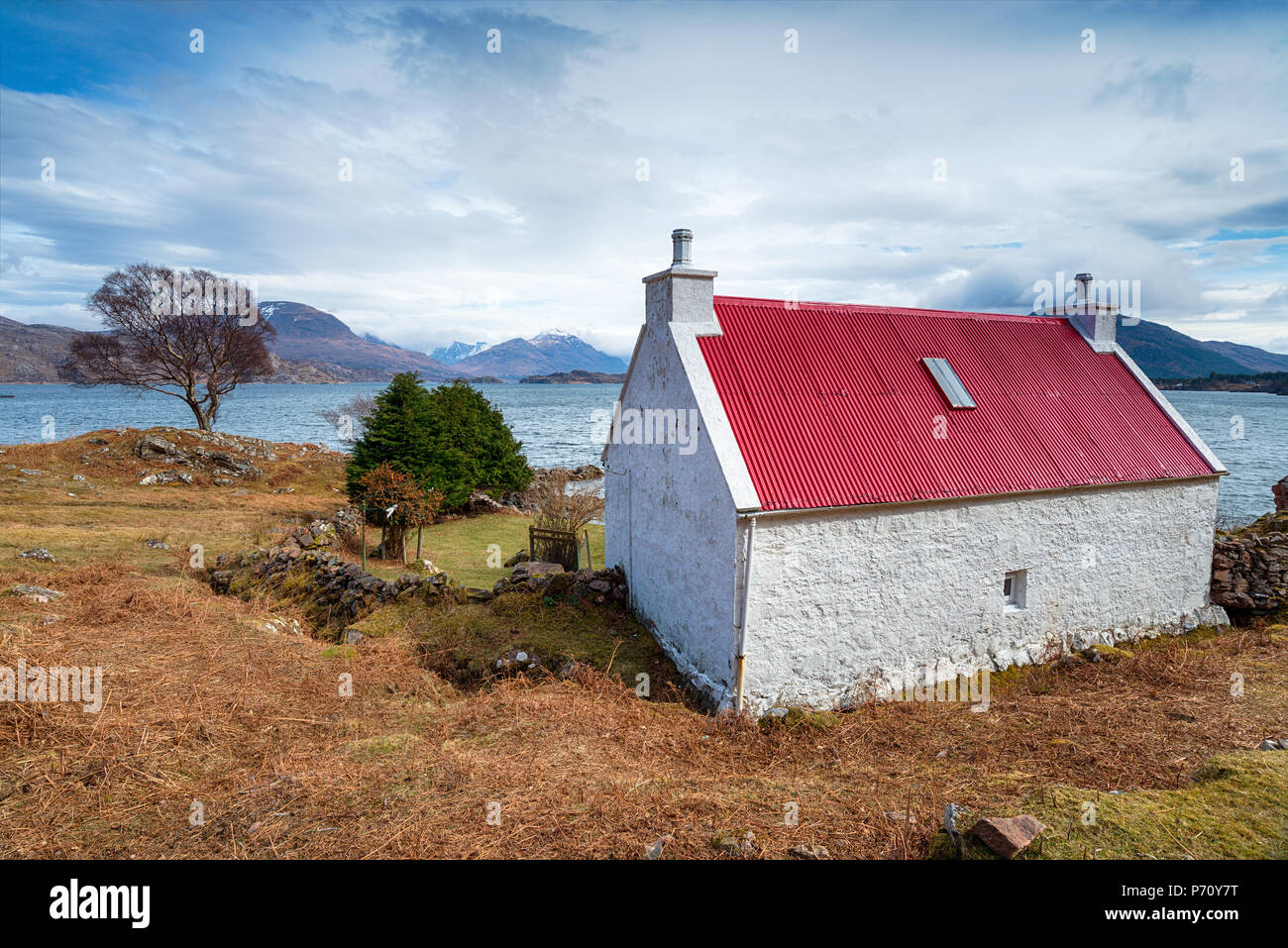 Loch Shieldaig White Cottage With Red Roof High Resolution Stock ...