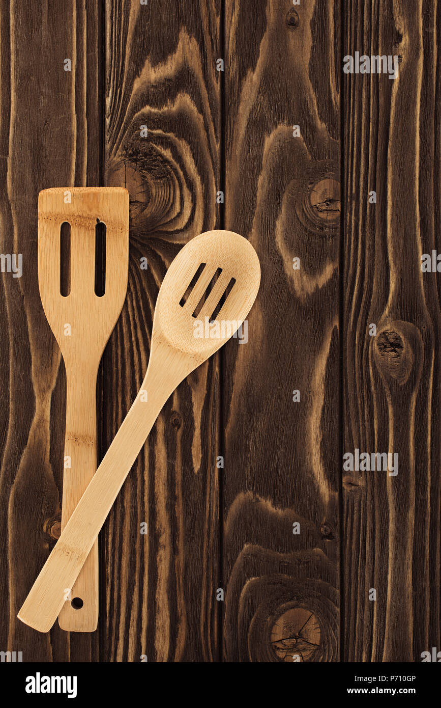 top view of two different wooden spatulas on table Stock Photo - Alamy