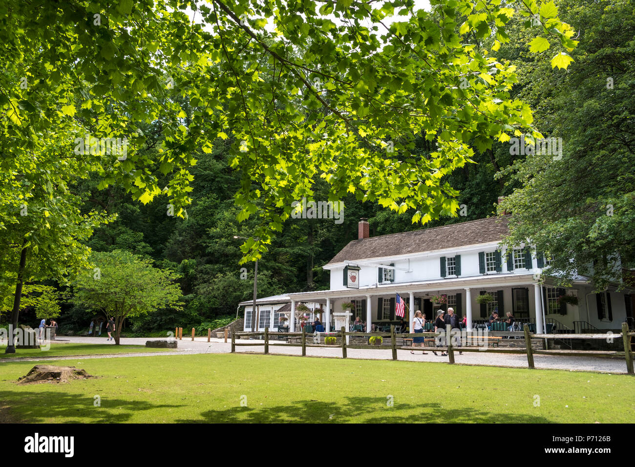 Wissahickon Creek Valley Park with Valley Green Inn off Forbidden Drive ...