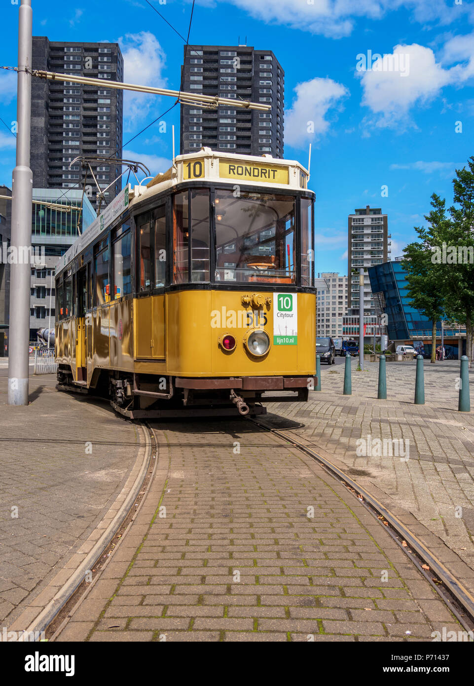 Vintage Tram in Rotterdam, South Holland, The Netherlands, Europe Stock ...
