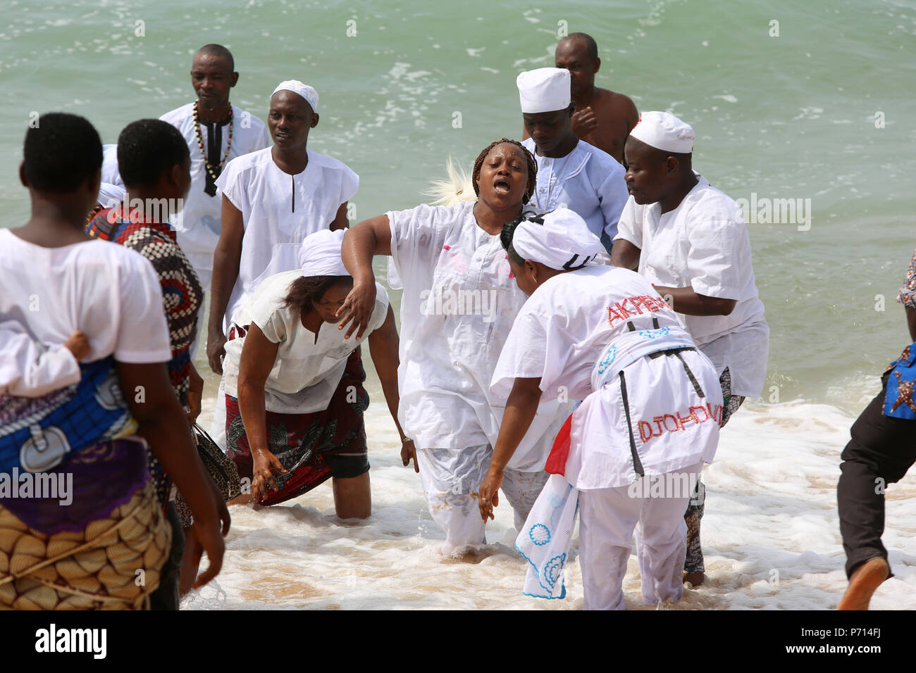 Woman in trance, Voodoo cult on a beach in Cotonou, Benin, West Africa ...