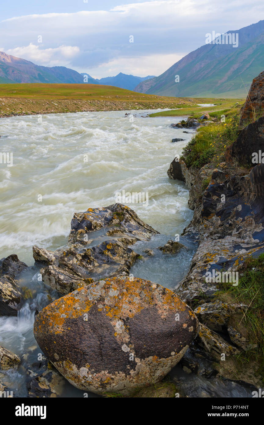 River flowing on rocks, Naryn Gorge, Naryn Region, Kyrgyzstan, Central ...